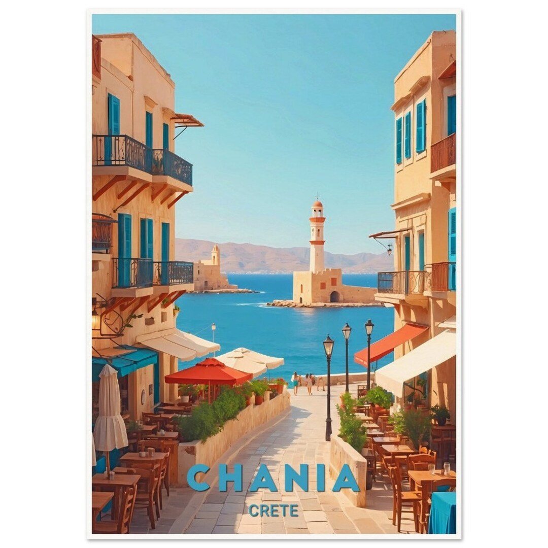 Chania Poster Vibrant Coastal Scene From Chania, Crete, Greece, Perfect for Home Decor, Travel ...