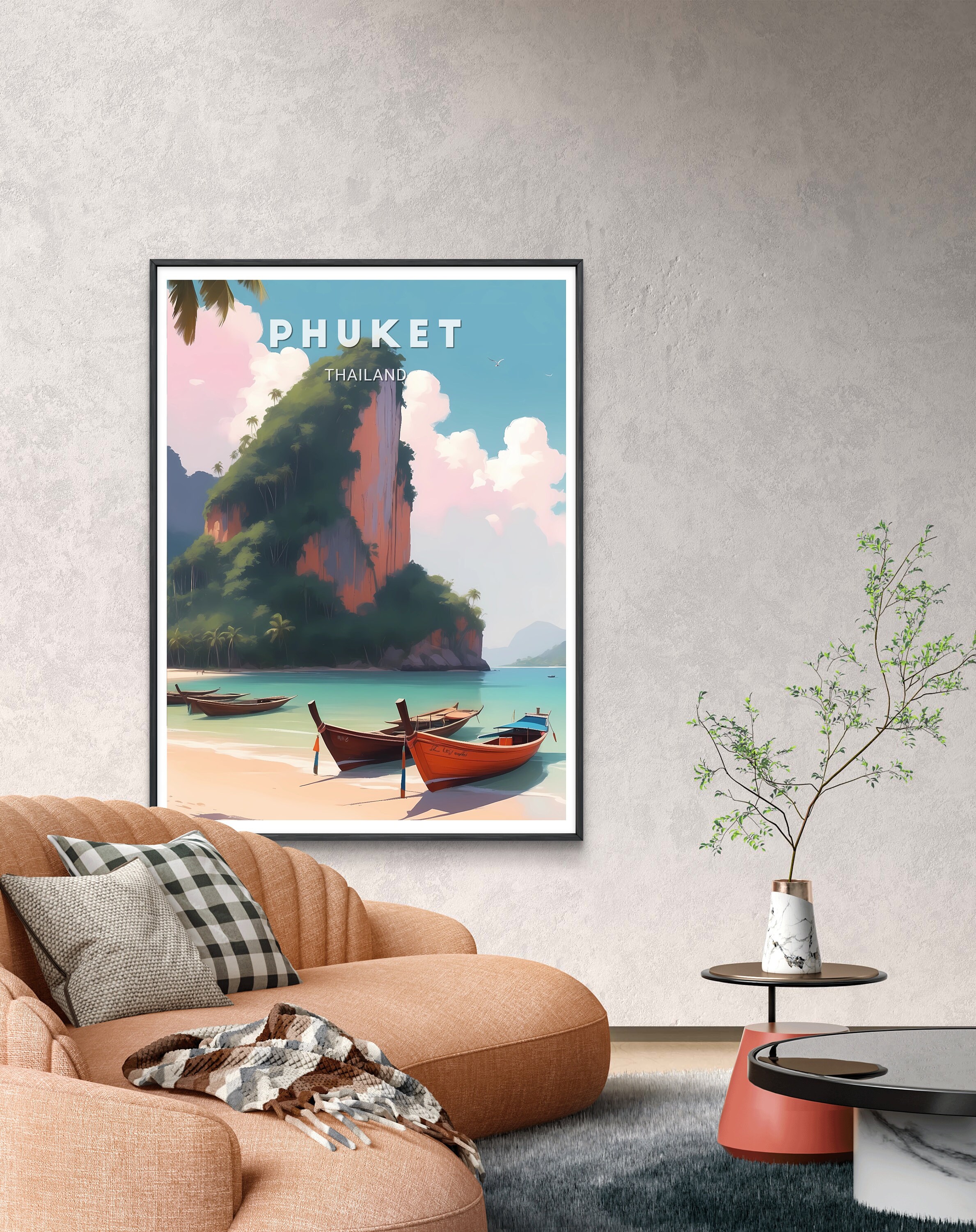 Phuket Poster Scenic Tropical Beach With Traditional Longtail Boats ...