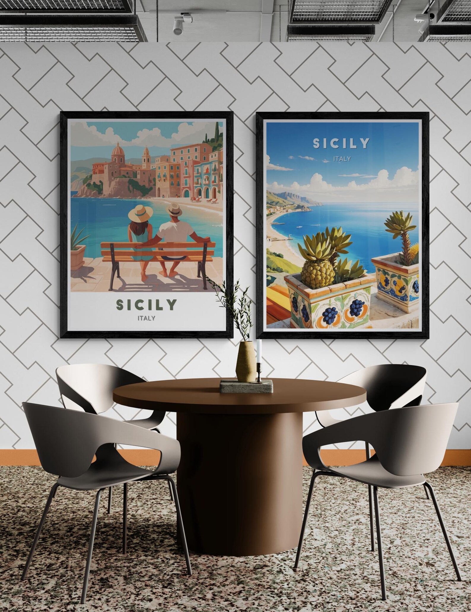 Sicily Poster: Stunning Mediterranean Coastline and Iconic Ceramics ...