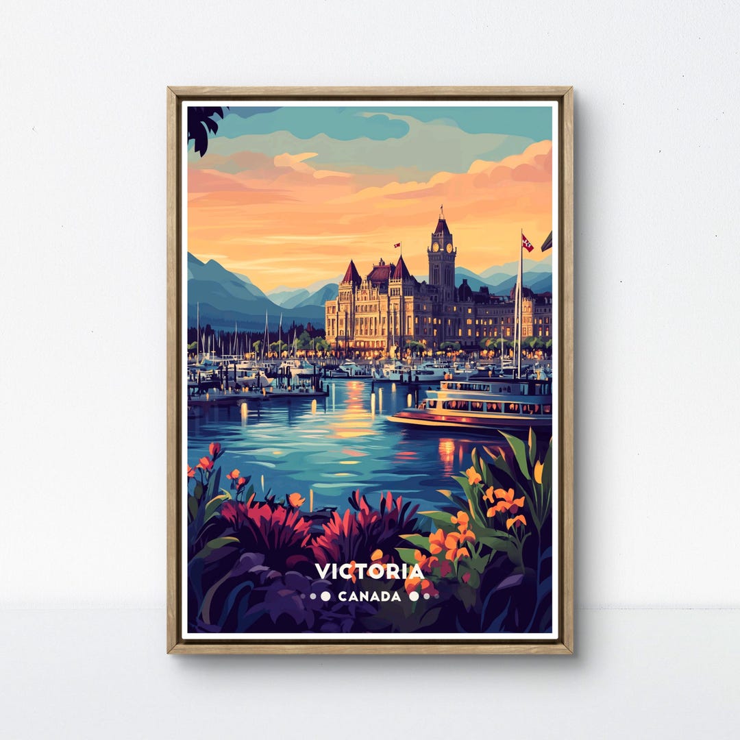Victoria Canada Poster, Coastal City Wall Art, Sunset Harbor Print ...