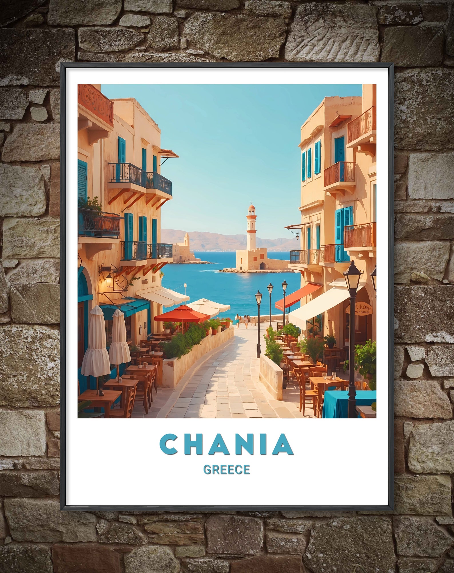Chania Poster Vibrant Coastal Scene From Chania, Crete, Greece, Perfect ...