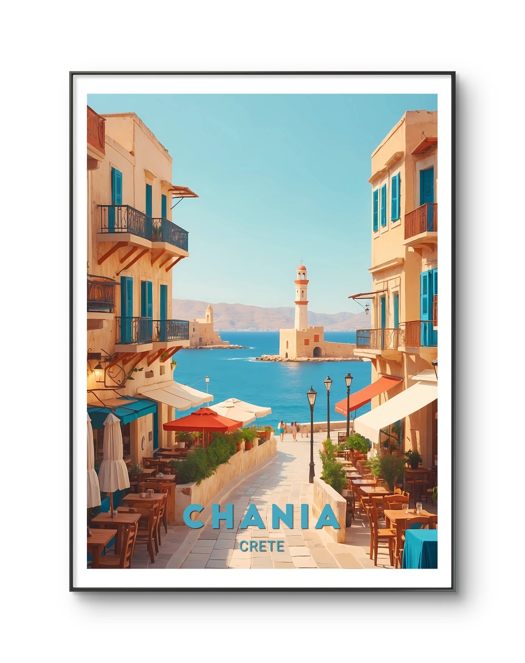 Chania Poster - Vibrant Coastal Scene From Chania, Crete, Greece, Perfect for Home Decor, Travel ...
