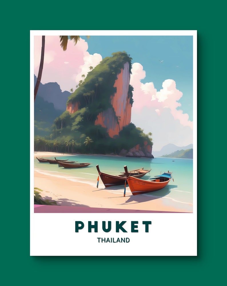 Phuket Poster Scenic Tropical Beach With Traditional Longtail Boats ...