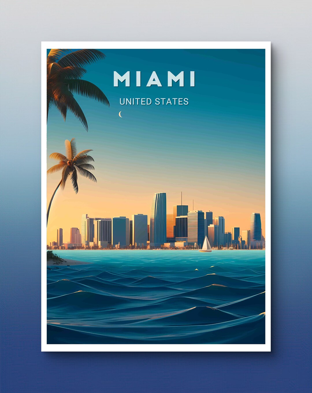 Miami Poster - Breathtaking Sunset Skyline Art Print of Miami's ...