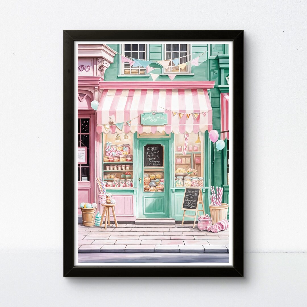 Candy Shop Poster With Pastel Stripes, Lollipops & Macarons – Sweet ...