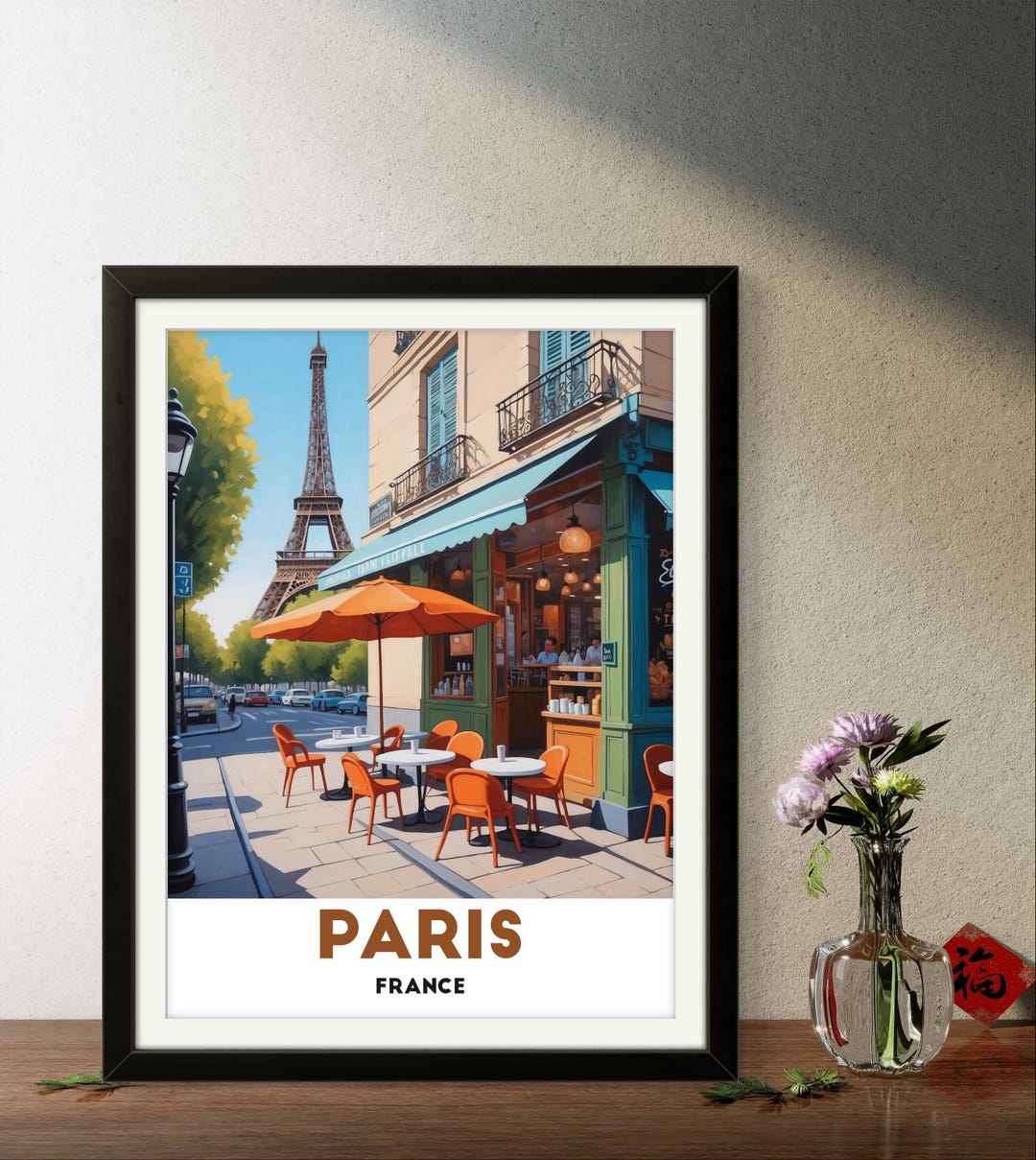 Charming Parisian Café and Eiffel Tower Poster - Vintage Paris Wall Art ...