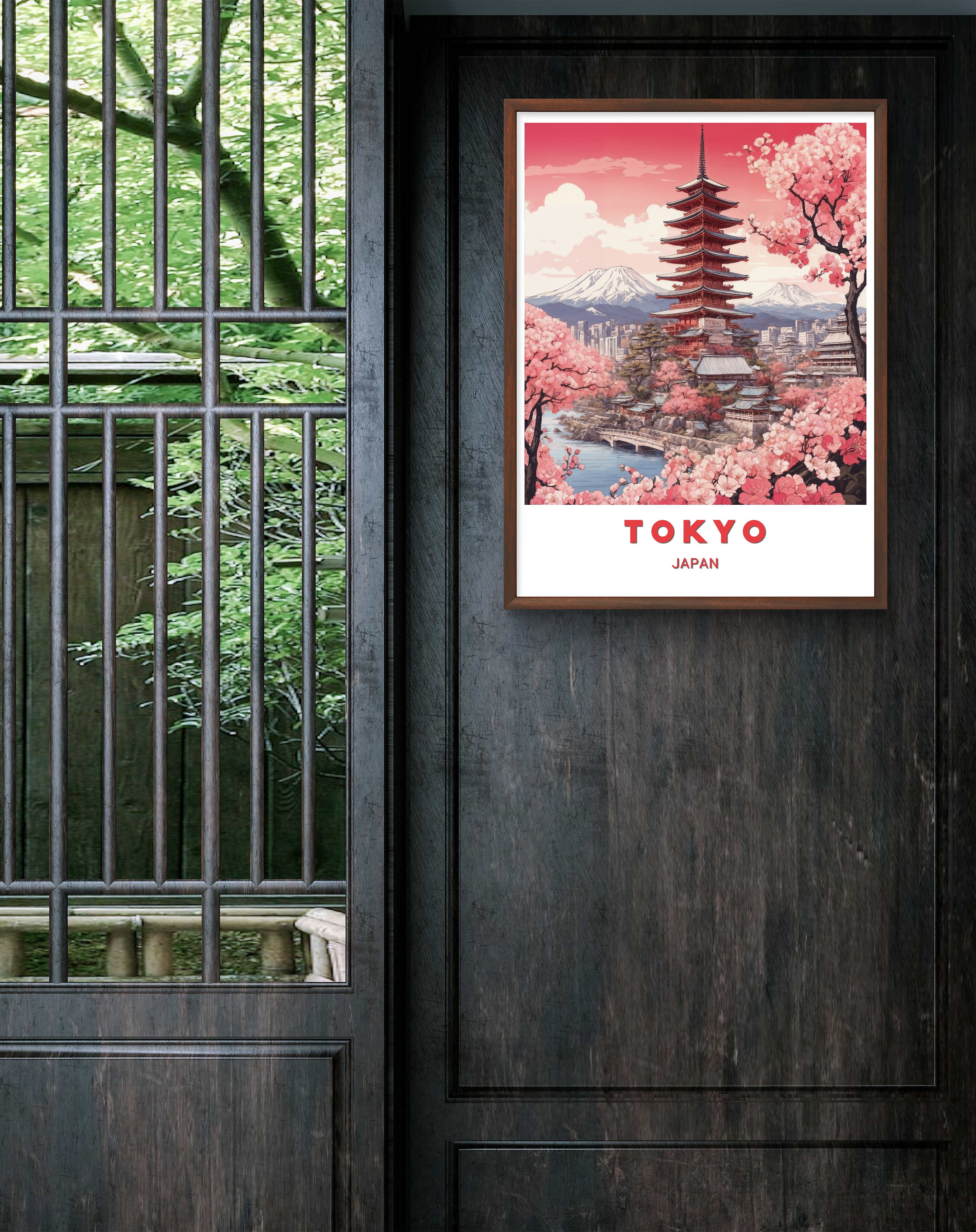 Tokyo Poster Beautiful Print of Tokyo Pagoda With Cherry Blossoms and ...