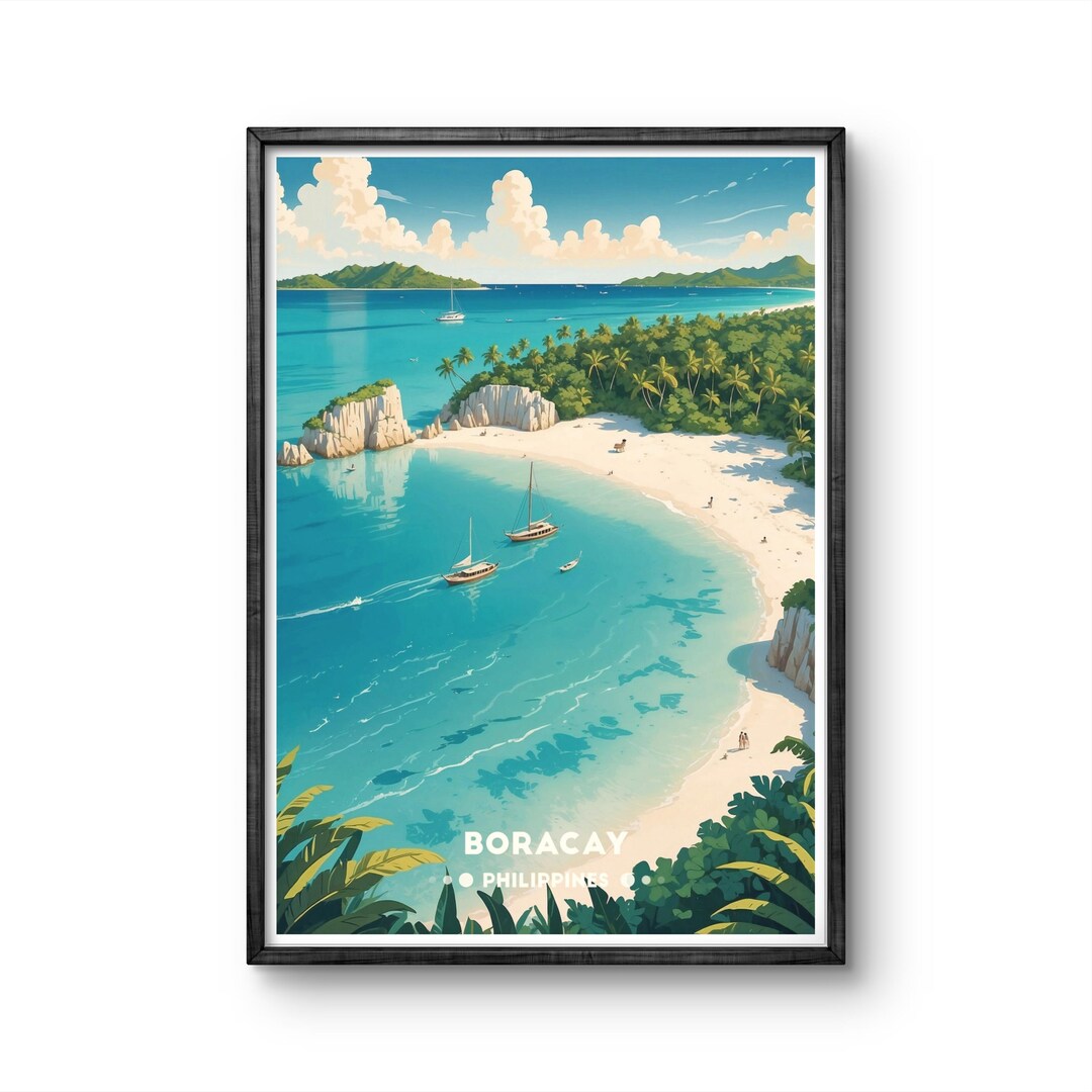 Boracay Philippines Vintage Poster Tropical Beach Paradise Art Print for Travel and Coastal ...