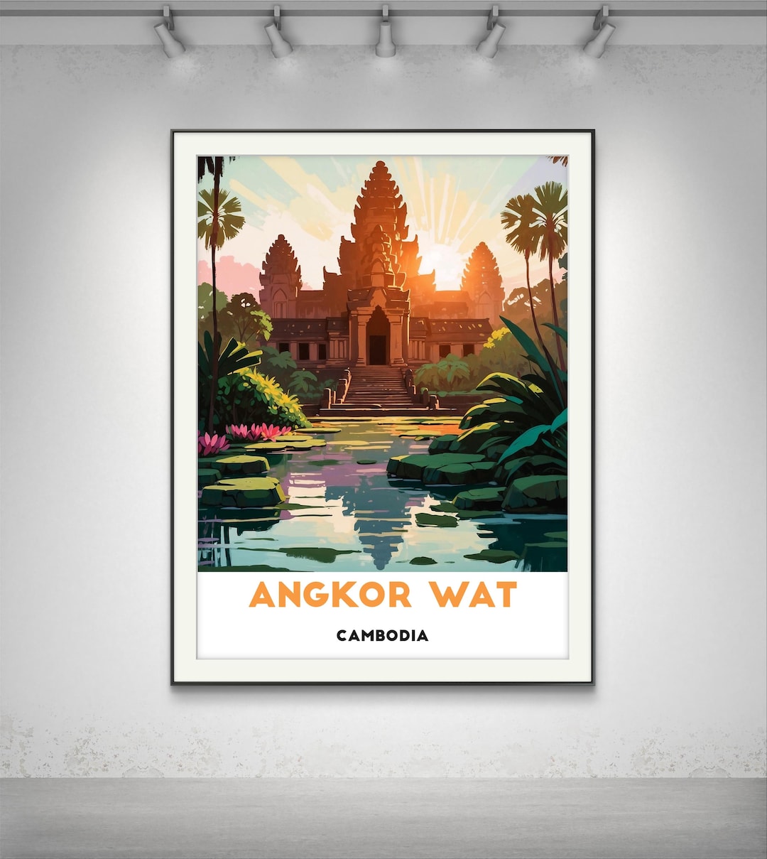 Angkor Wat Poster - Majestic Temple at Sunrise Cambodia Travel Poster ...