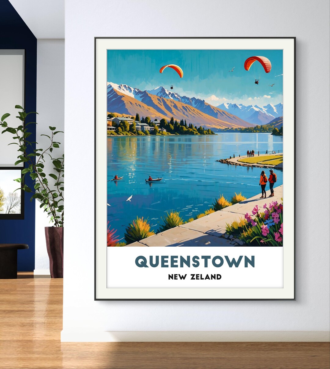 Queenstown New Zealand Poster Stunning Scenic Artwork, Lake Wakatipu ...