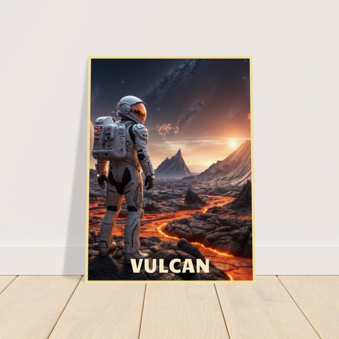 Vulcan's Embrace: Astronaut Overlooking a Lava-filled Landscape Art ...
