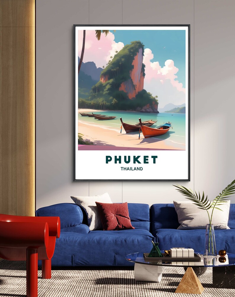Phuket Poster Scenic Tropical Beach With Traditional Longtail Boats ...