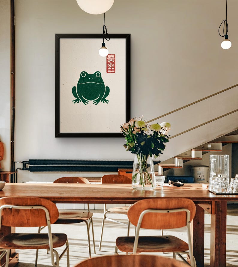 Minimal Gren Frog Poster: Japanese Style Wall Art - Etsy