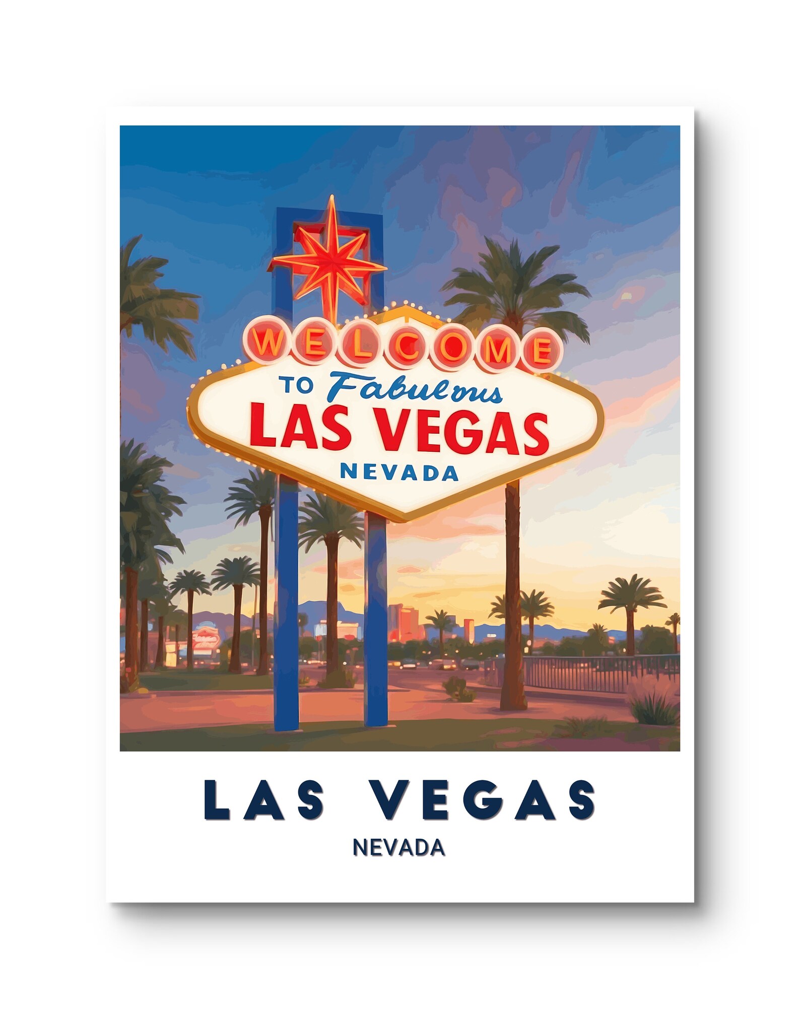 LAS VEGAS Poster: Iconic Welcome Sign and Vibrant Skyline at Sunset ...