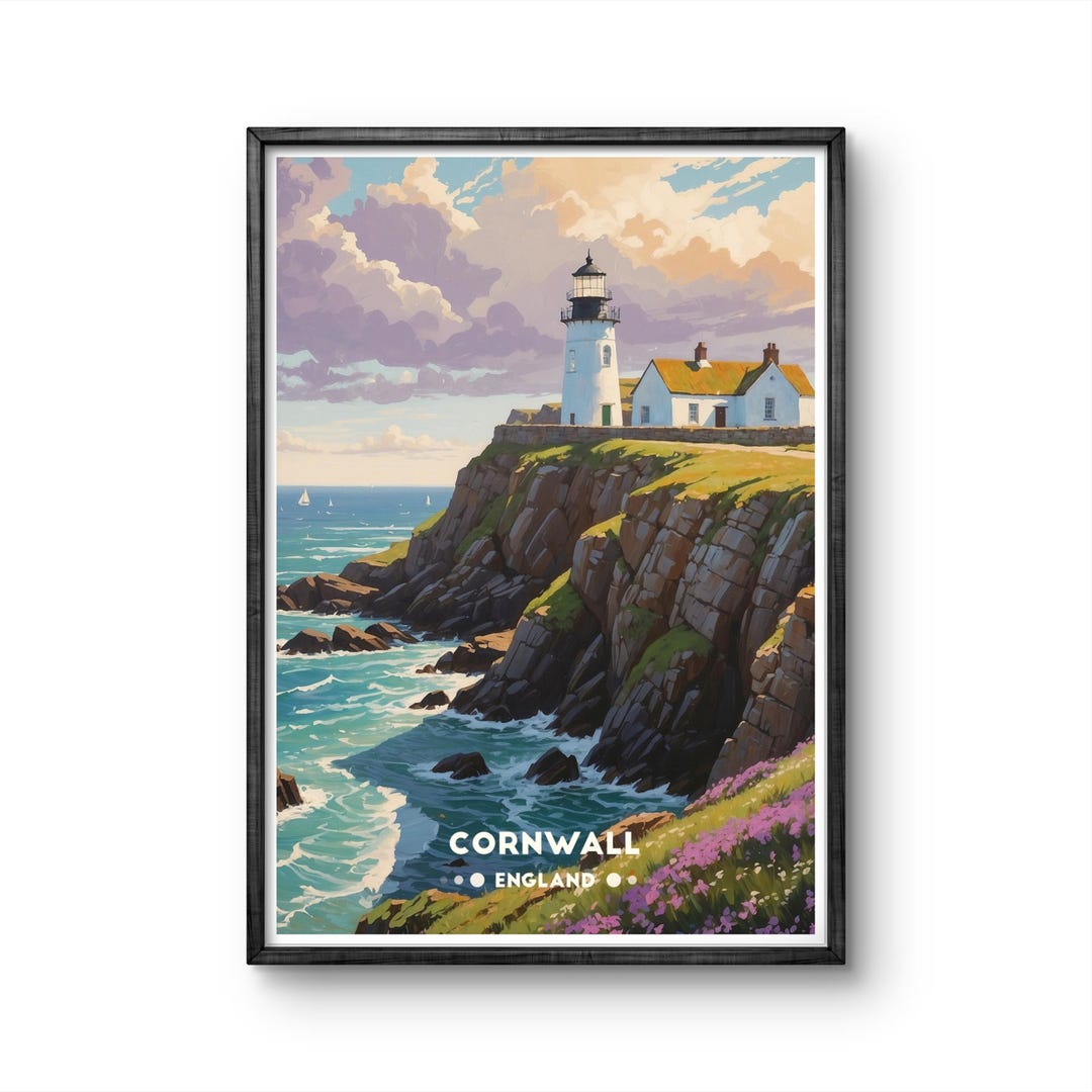 Cornwall Lighthouse Vintage Poster | Stunning Coastal Art Print of ...