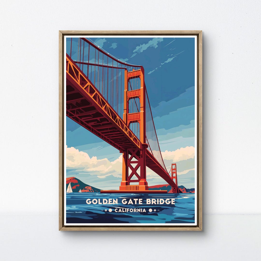 Golden Gate Poster, SF Bay View Art, California Bridge Print, Red ...