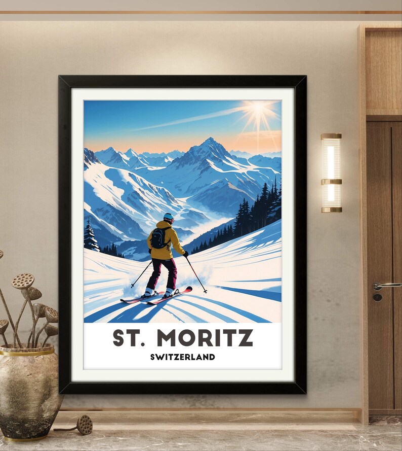 St. Moritz Skiing Poster: Vintage Swiss Alps Art Print - Etsy