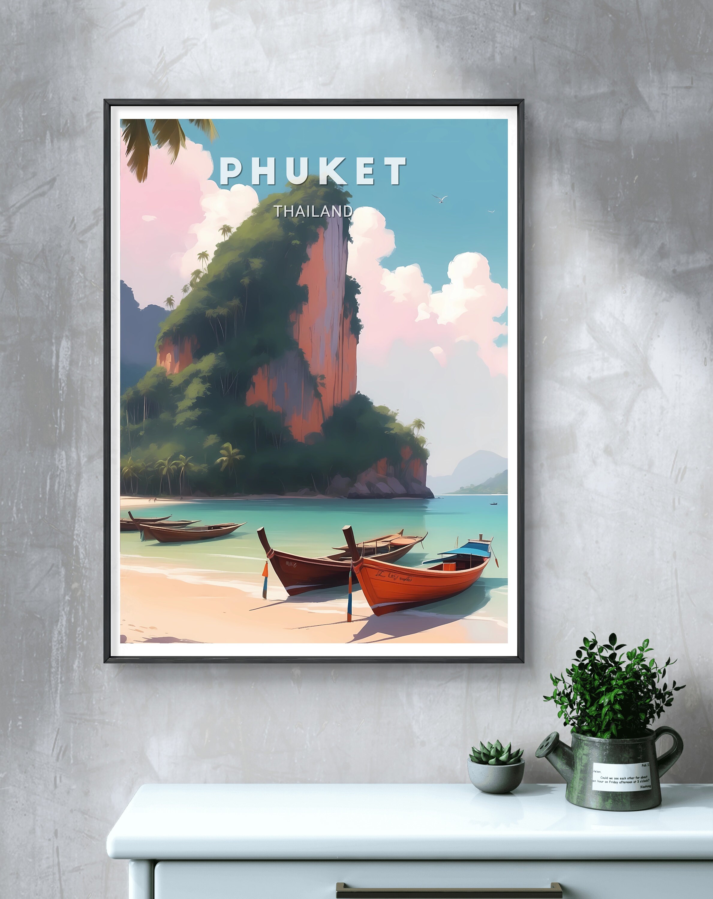Phuket Poster Scenic Tropical Beach With Traditional Longtail Boats ...