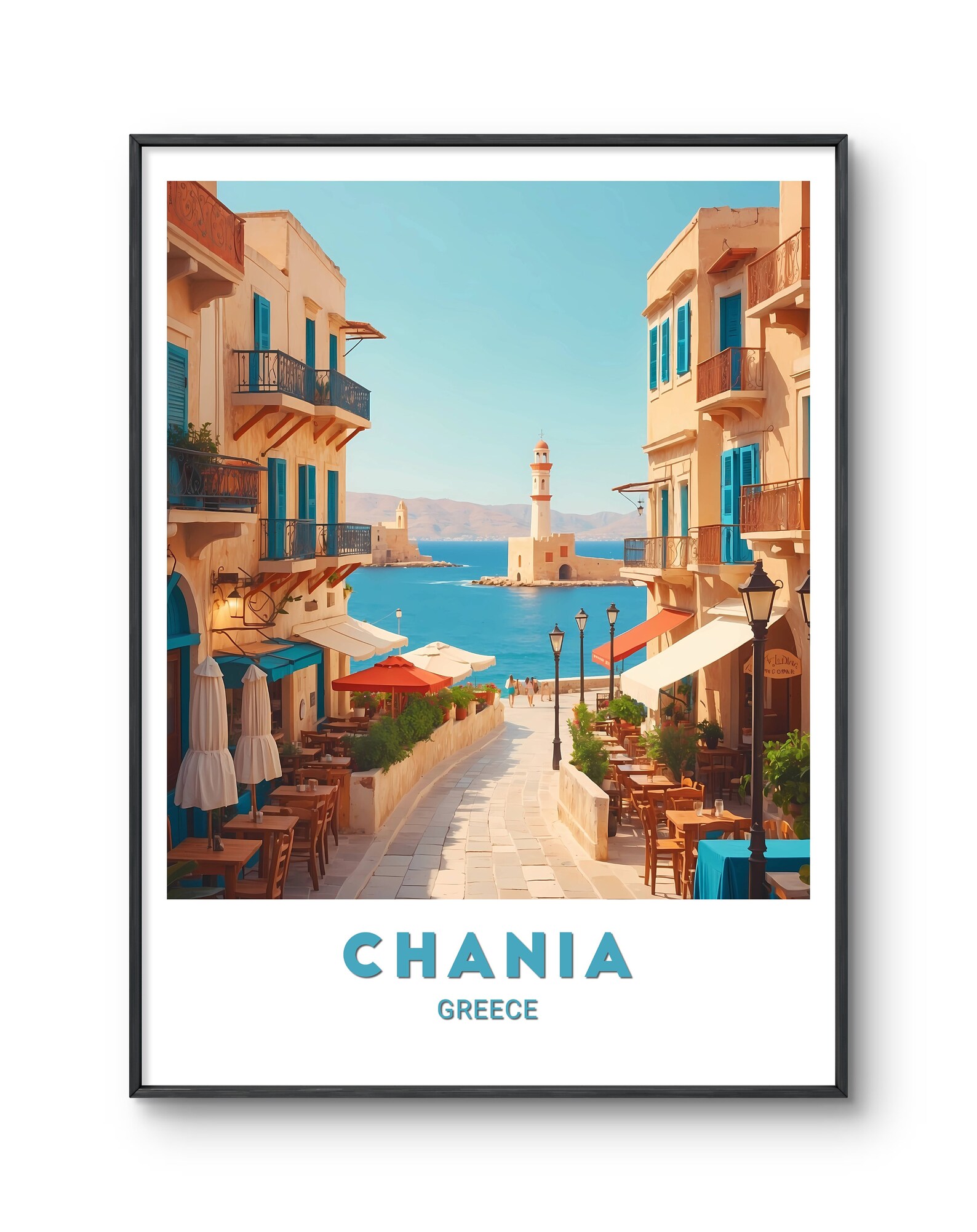 Chania Poster Vibrant Coastal Scene From Chania, Crete, Greece, Perfect for Home Decor, Travel ...