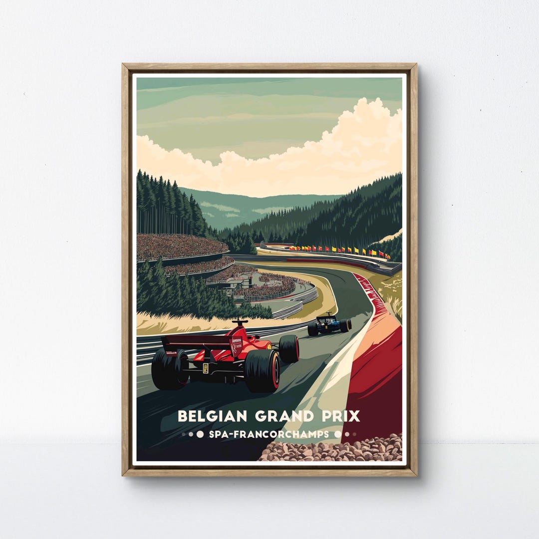 Belgian Grand Prix Poster Iconic Spa-francorchamps Circuit With F1 Cars ...