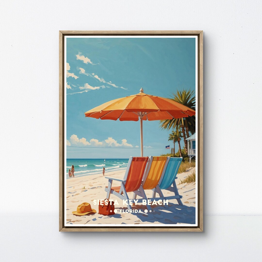 Siesta Key Beach Vintage Poster, Florida Travel Art, Retro Beach Wall ...