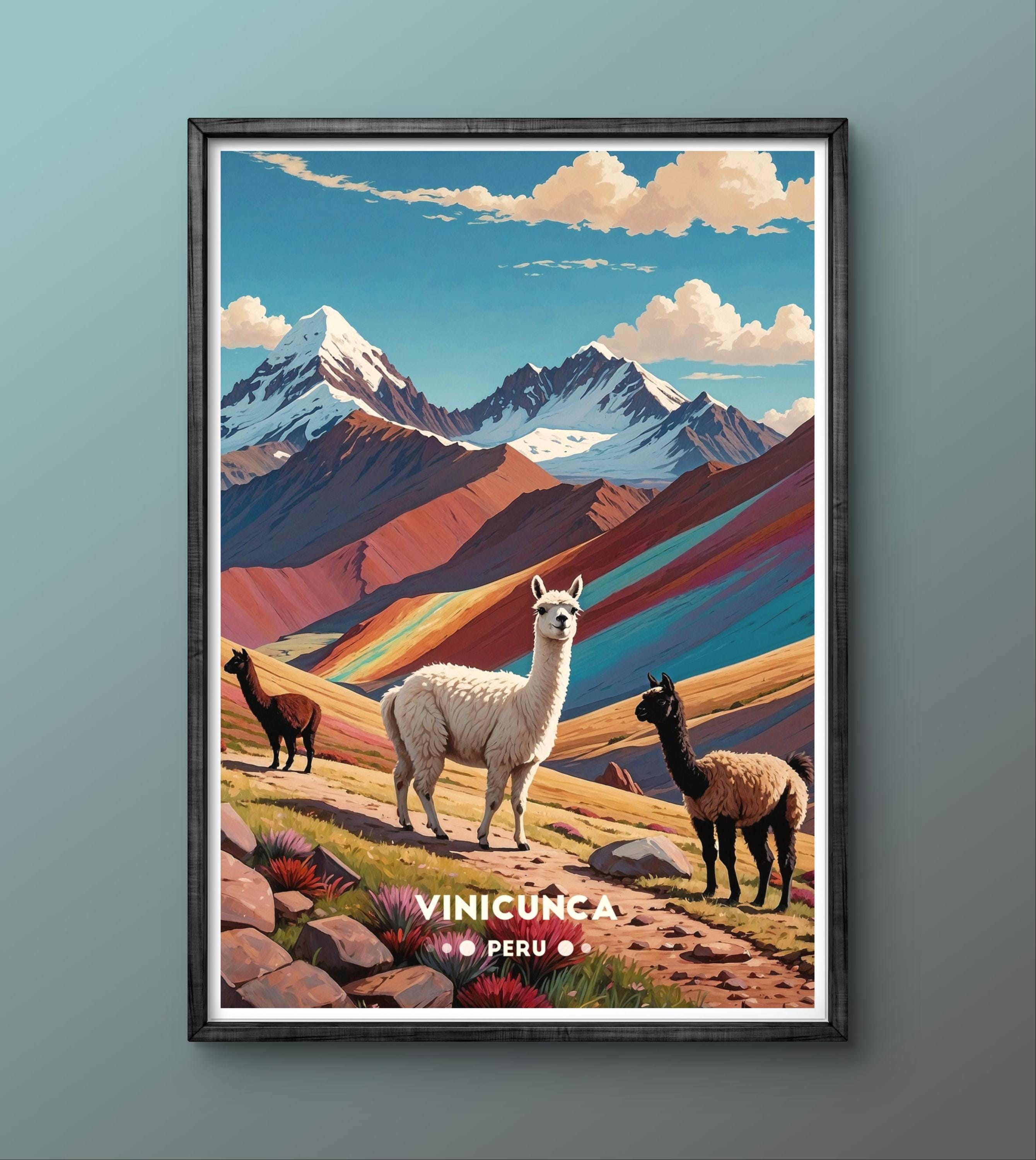 Vinicunca Peru Vintage Poster, Rainbow Mountain Art, Scenic Andes ...