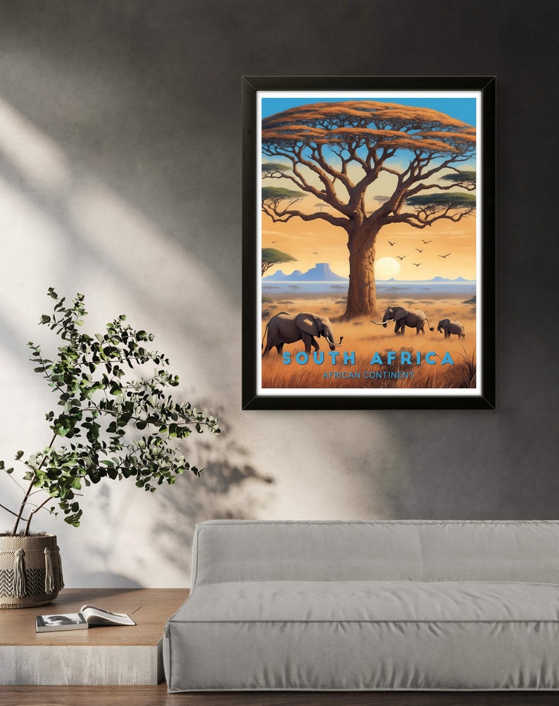 South Africa Poster Majestic African Landscape With Elephants and ...