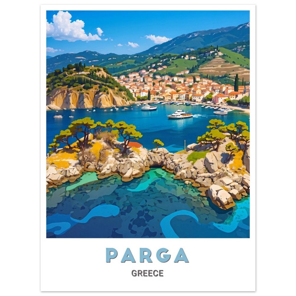 Parga Poster Picturesque Coastal Town of Parga Greece Wall Art Vibrant ...
