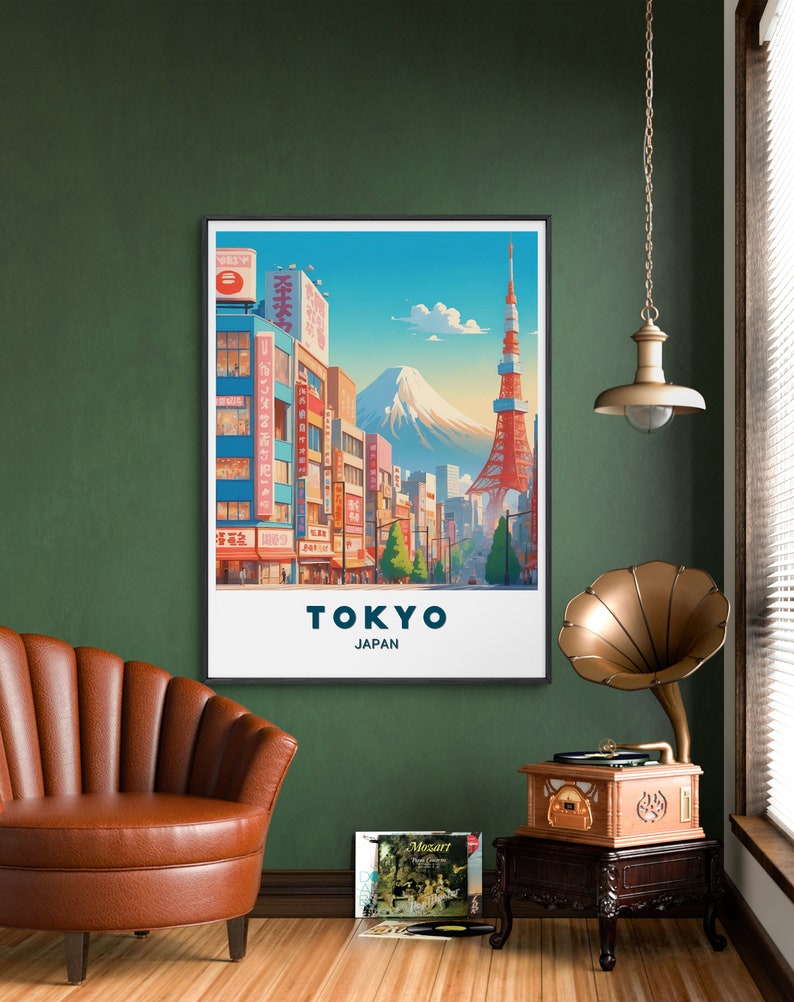 Tokyo Poster Vibrant Print of Tokyo Skyline With Mount Fuji and Tokyo ...