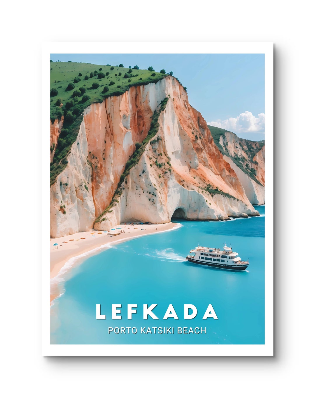 Lefkada Poster - Stunning Porto Katsiki Beach Greece Art Print - Ideal ...