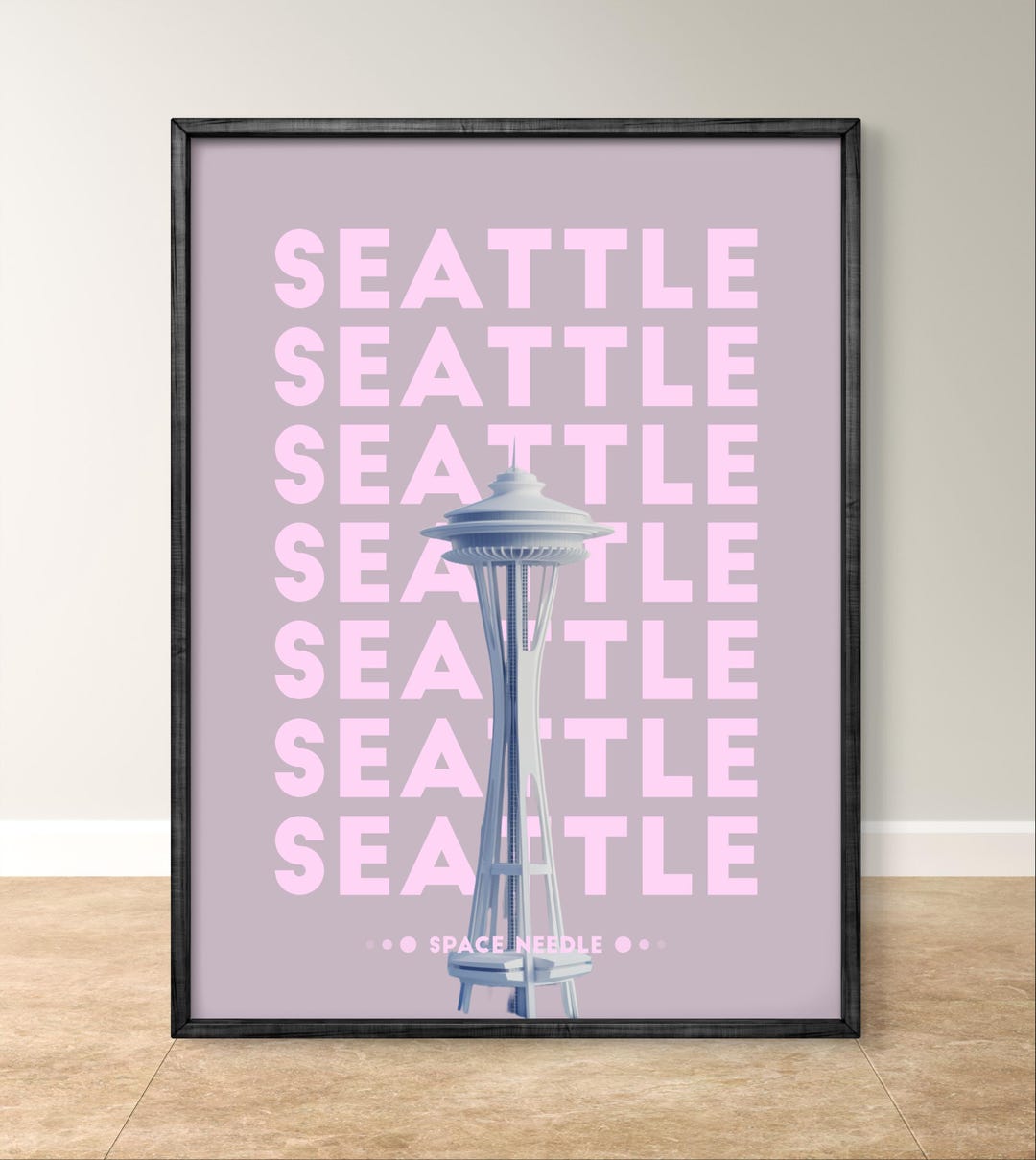 Seattle Space Needle Poster, Pink and Gray Modern Design, Seattle Wall ...