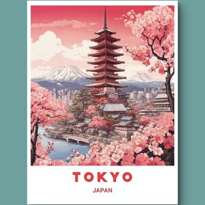 Tokyo Poster Beautiful Print of Tokyo Pagoda With Cherry Blossoms and ...