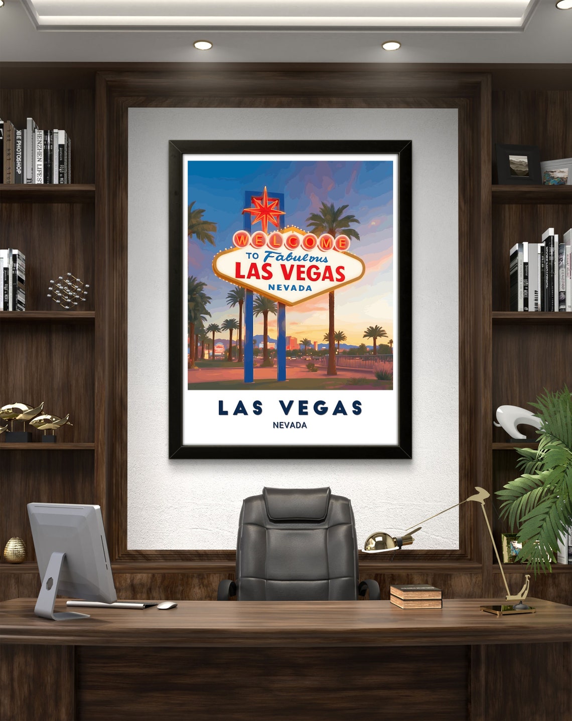 LAS VEGAS Poster: Iconic Welcome Sign and Vibrant Skyline at Sunset ...