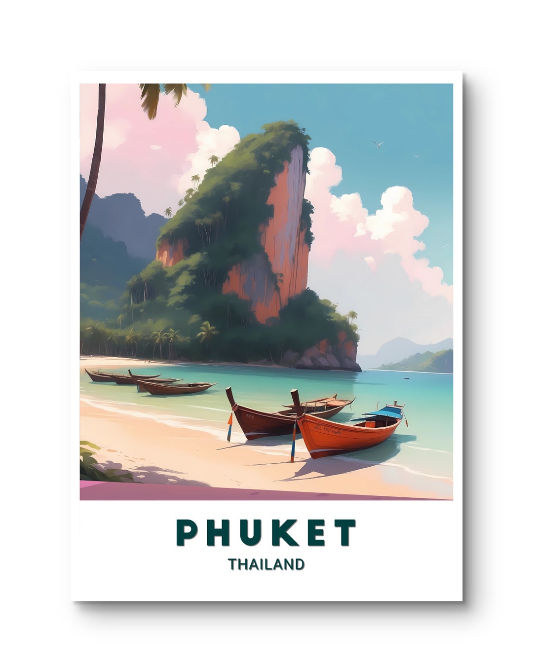 Phuket Poster Scenic Tropical Beach With Traditional Longtail Boats ...