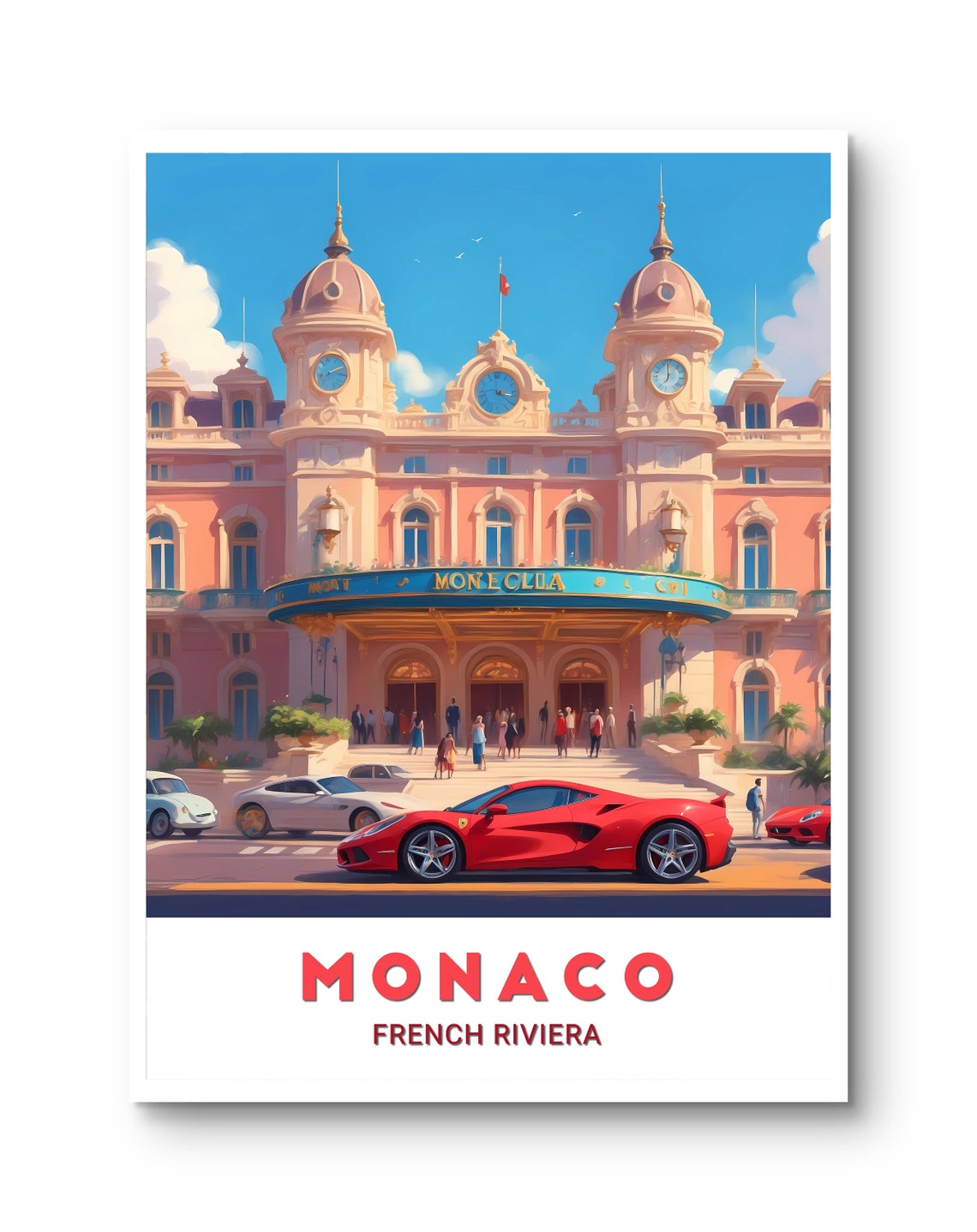 Monte Carlo Poster Iconic Casino and Luxurious Cars Art Print Perfect ...
