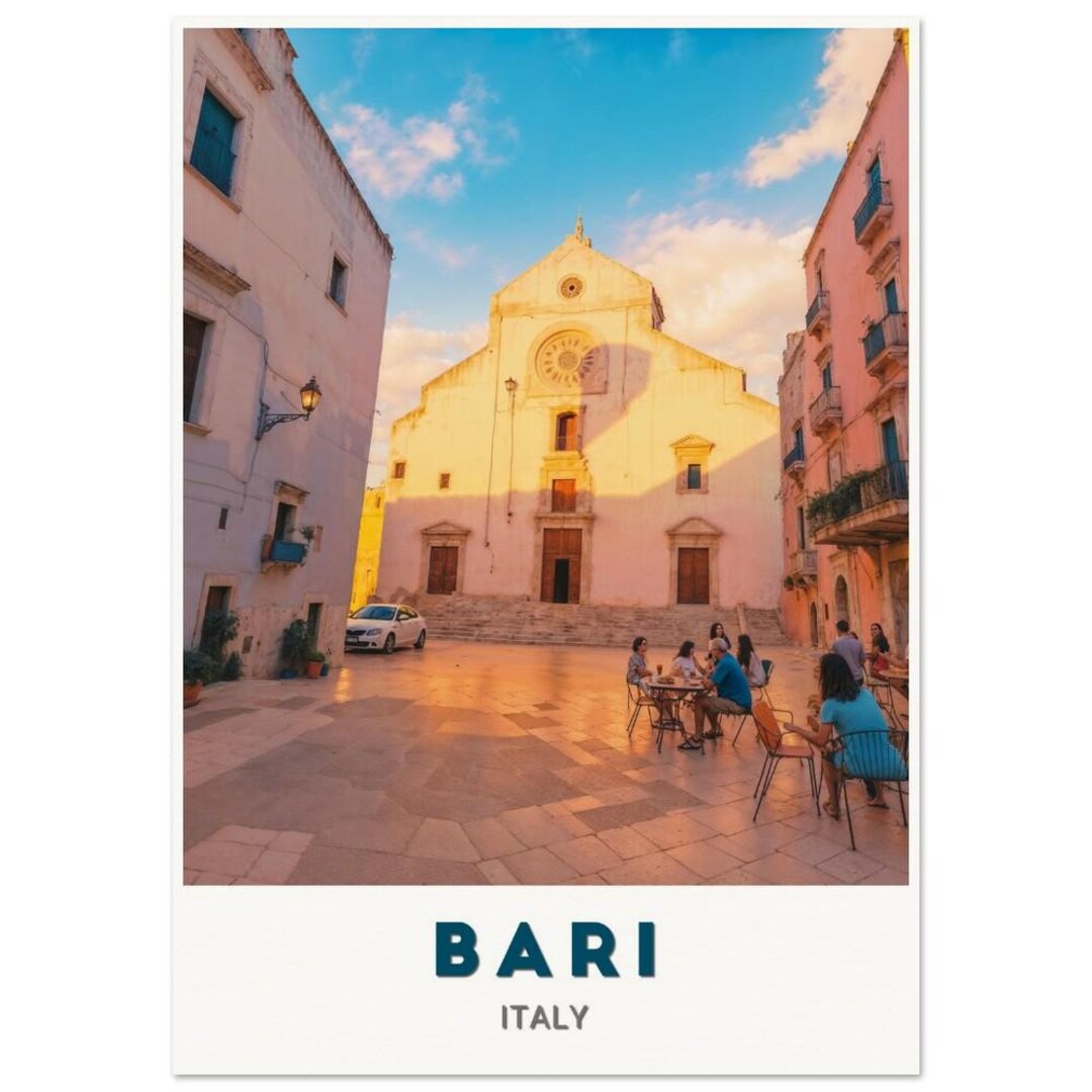 Bari Poster: Warm Sunset Over Piazza and Historic Church, Southern ...