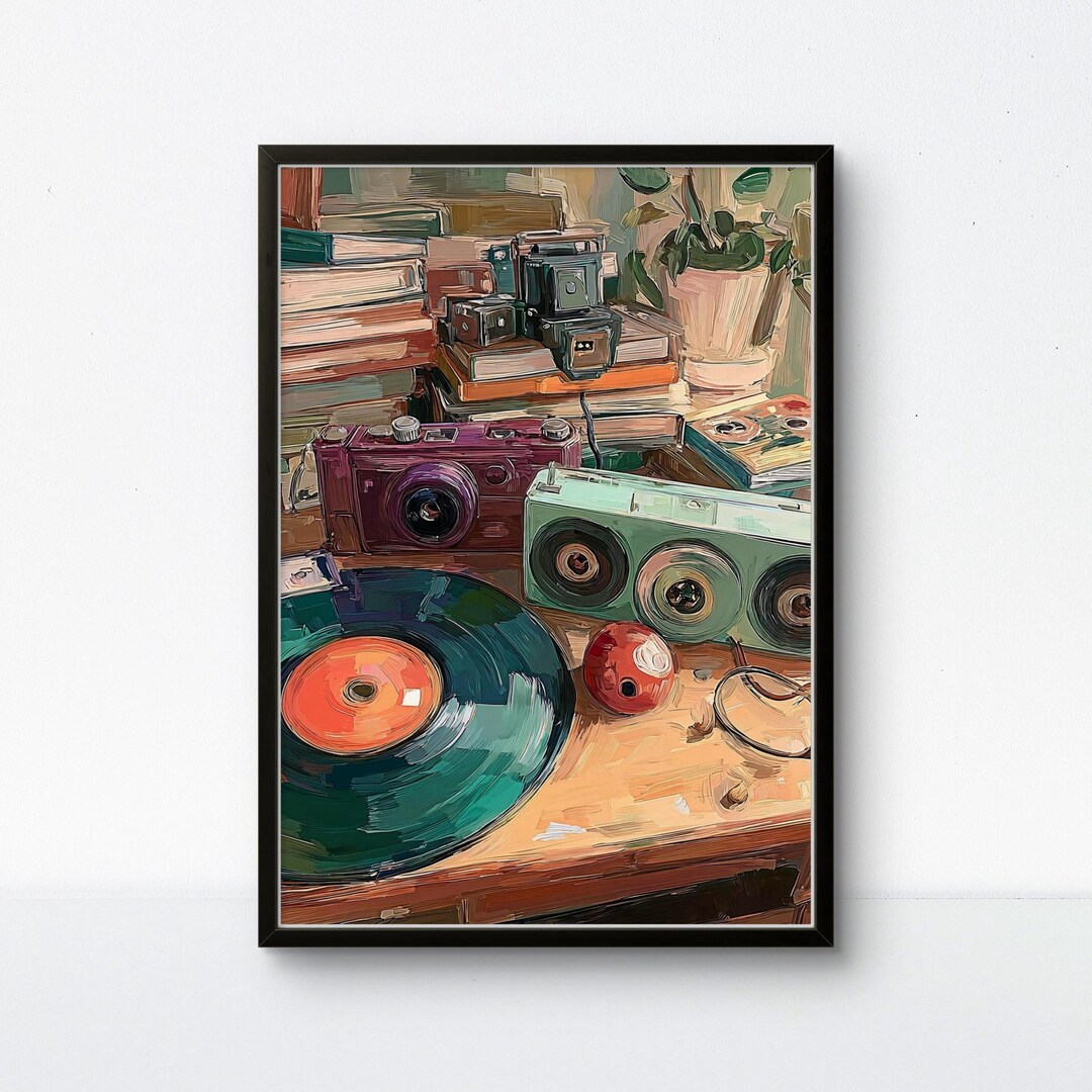 Vintage Cameras and Vinyl Poster – Retro Music & Photography Art Print ...