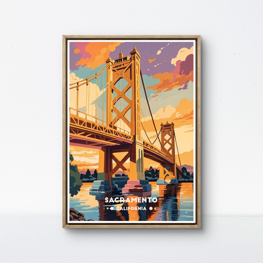 Sacramento Poster, Tower Bridge Print, California River Art, Retro ...