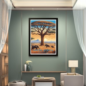 South Africa Poster Majestic African Landscape With Elephants and ...