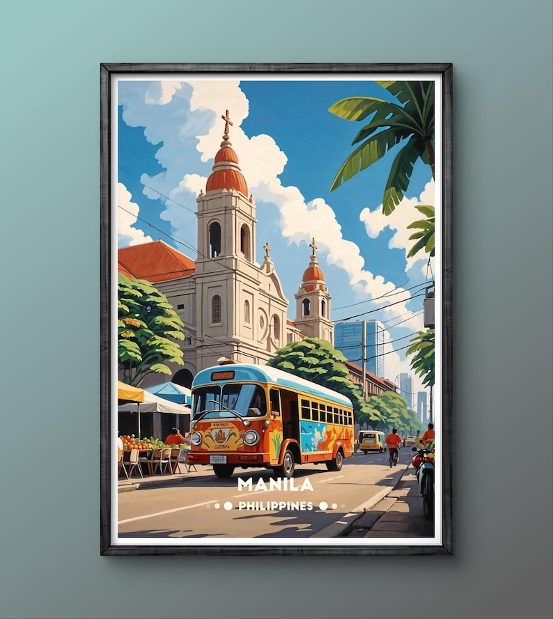 Manila Vintage Poster | Philippines City Art Print | Jeepney Street ...