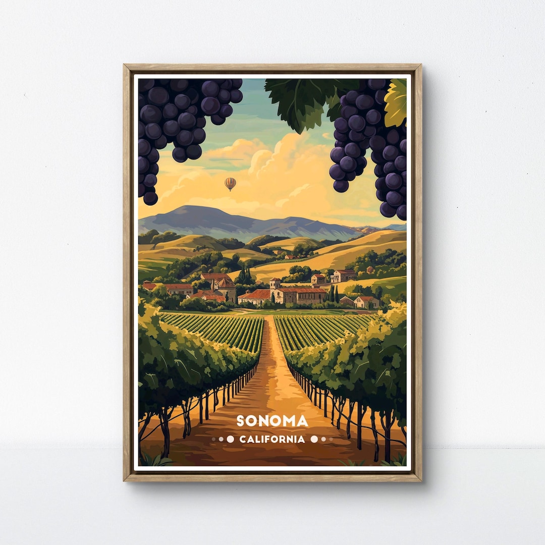 Sonoma Poster, California Wine Country Print, Vineyard Wall Art, Sonoma Valley Decor, Retro ...