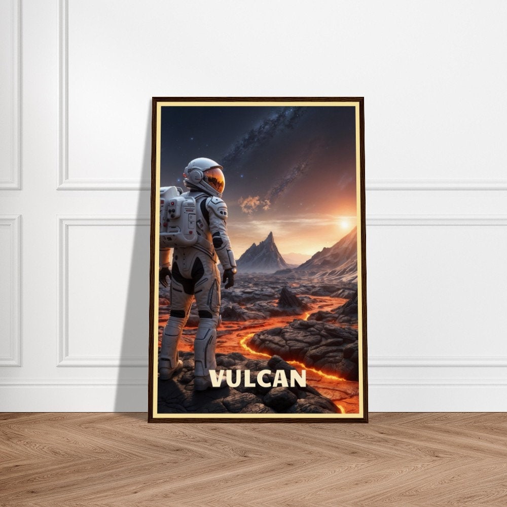 Vulcan's Embrace: Astronaut Overlooking a Lava-filled Landscape Art ...