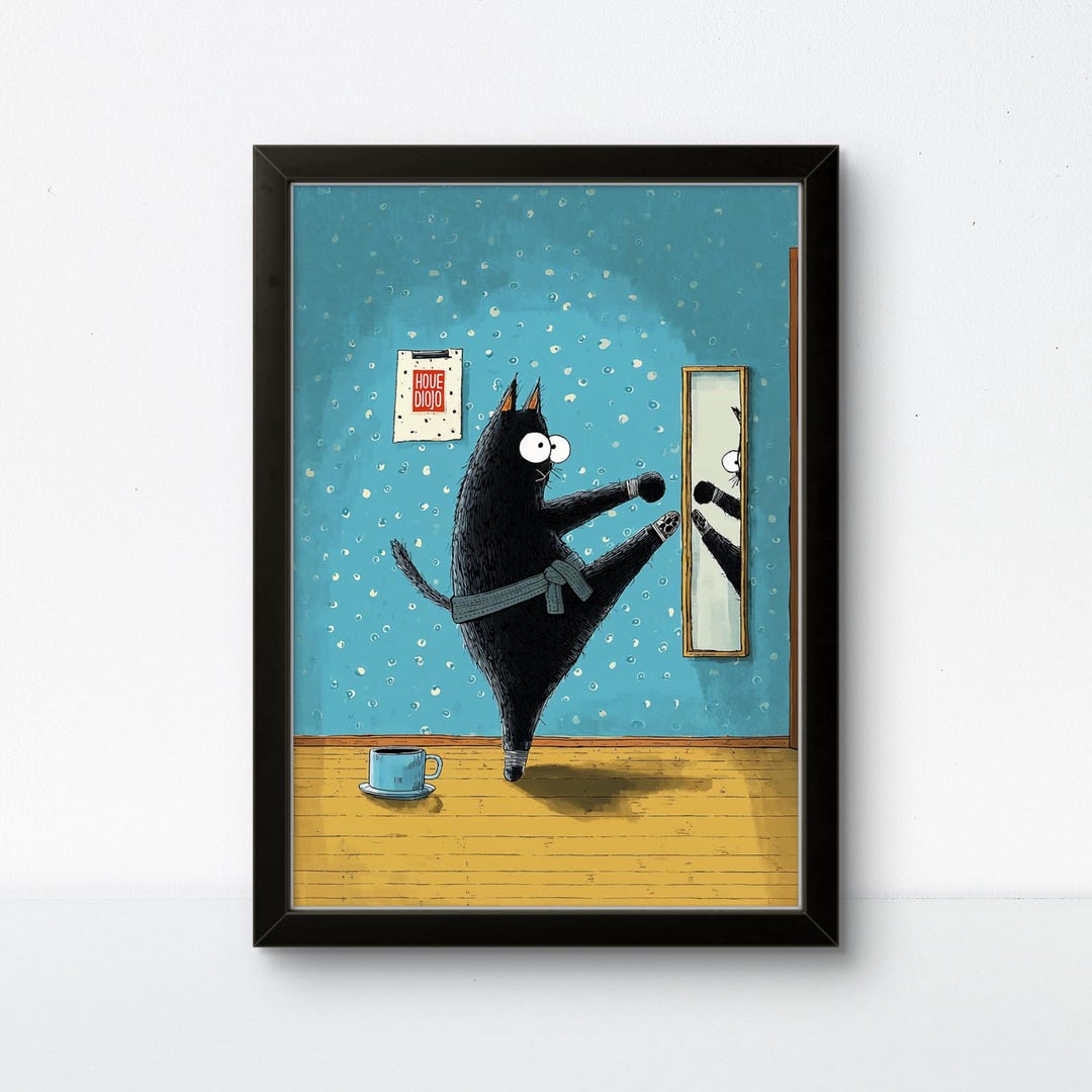 Black Cat Poster, Zen Dojo Wall Art, Martial Arts Cat Illustration - Etsy