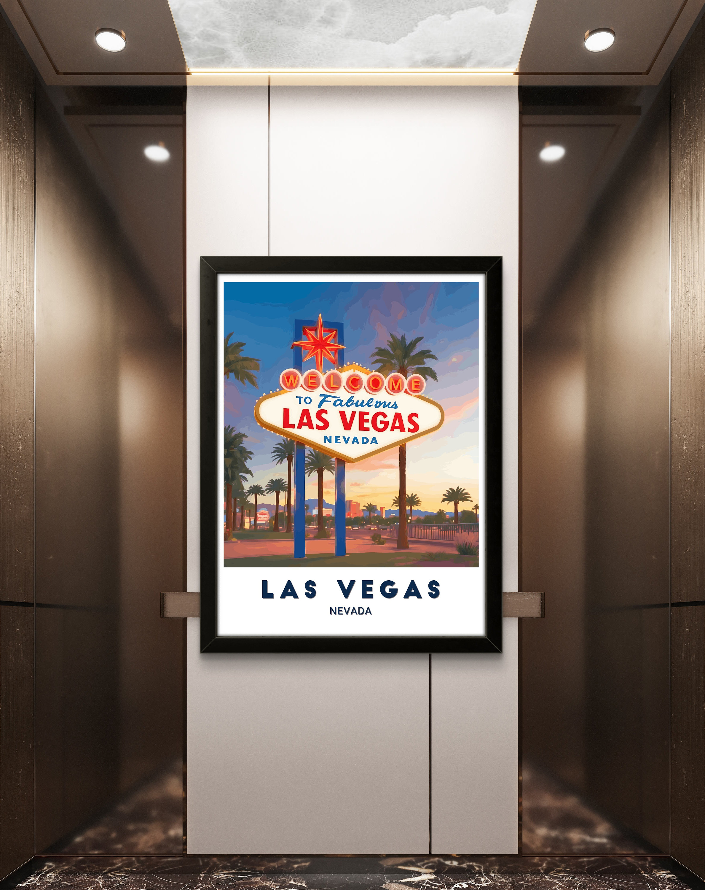 LAS VEGAS Poster: Iconic Welcome Sign and Vibrant Skyline at Sunset ...