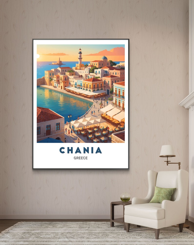 Chania Poster Stunning Sunset Over Chania Harbor Greece Art Print Perfect Home or Office Decor ...