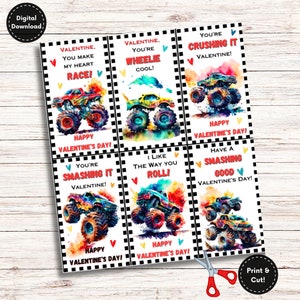 Printable Monster Truck Valentine's Day Card, Kids Valentines Day Card ...