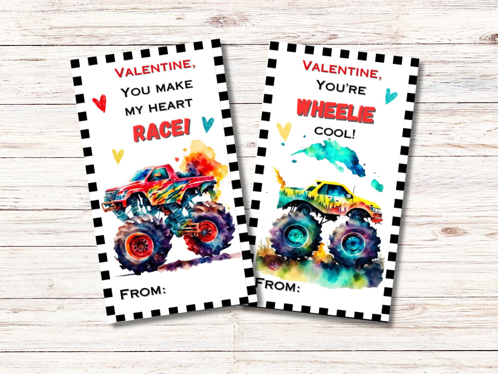 Printable Monster Truck Valentine's Day Card, Kids Valentines Day Card ...