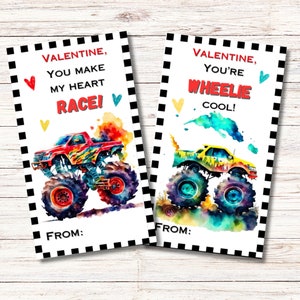 Printable Monster Truck Valentine's Day Card, Kids Valentines Day Card ...