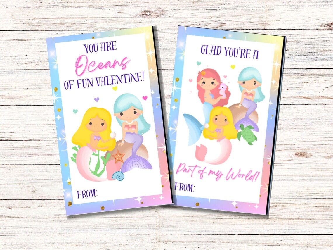 Printable Mermaid Valentine's Day Card, Kids Valentines Day Card ...