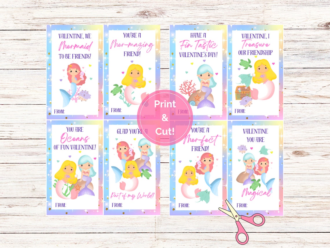 Printable Mermaid Valentine's Day Card, Kids Valentines Day Card ...